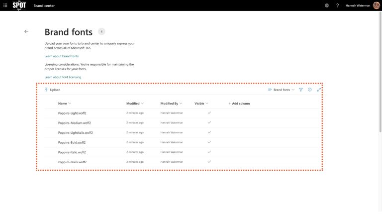 Adding your custom fonts to the SharePoint Brand Center