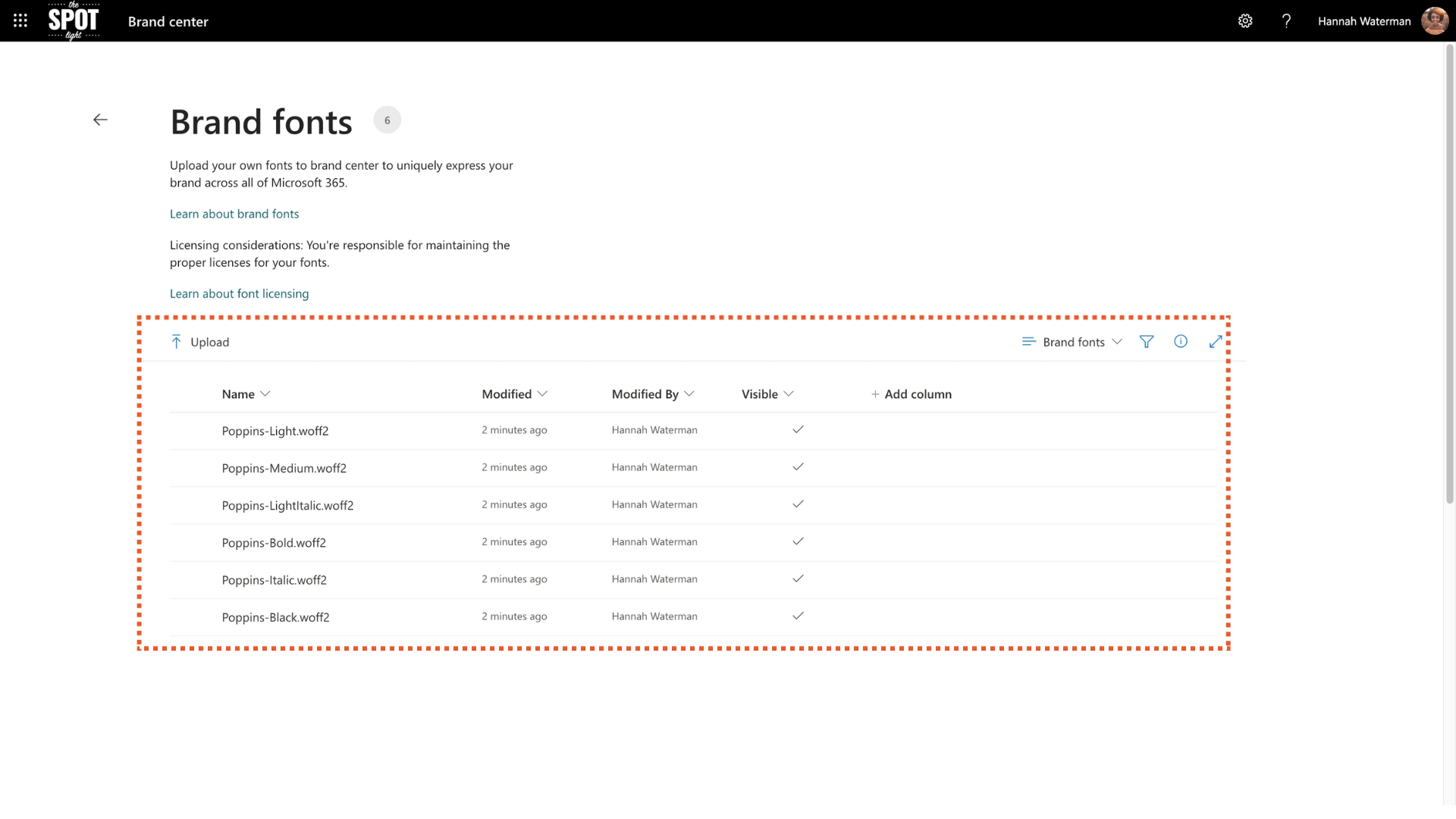 Adding your custom fonts to the SharePoint Brand Center